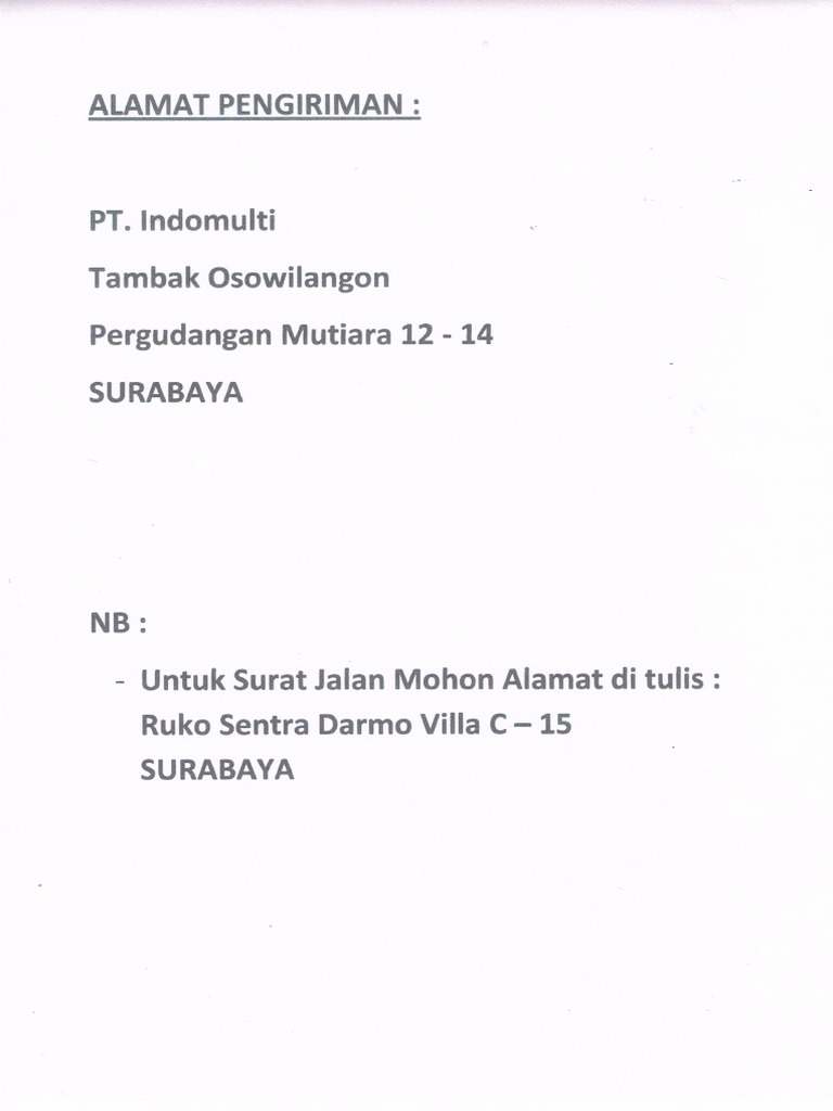 Alamat Delivery CV Jardines Wo 059 | PDF