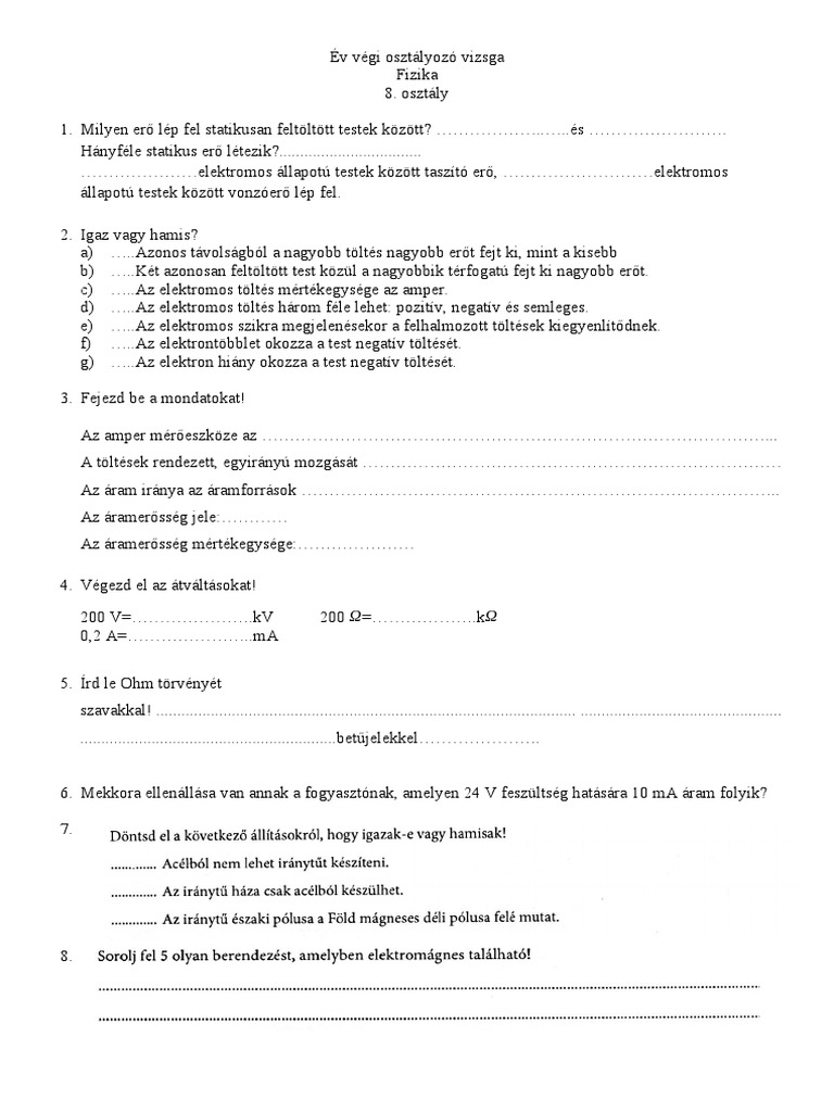 Év Végi Osztályozó Vizsga | PDF