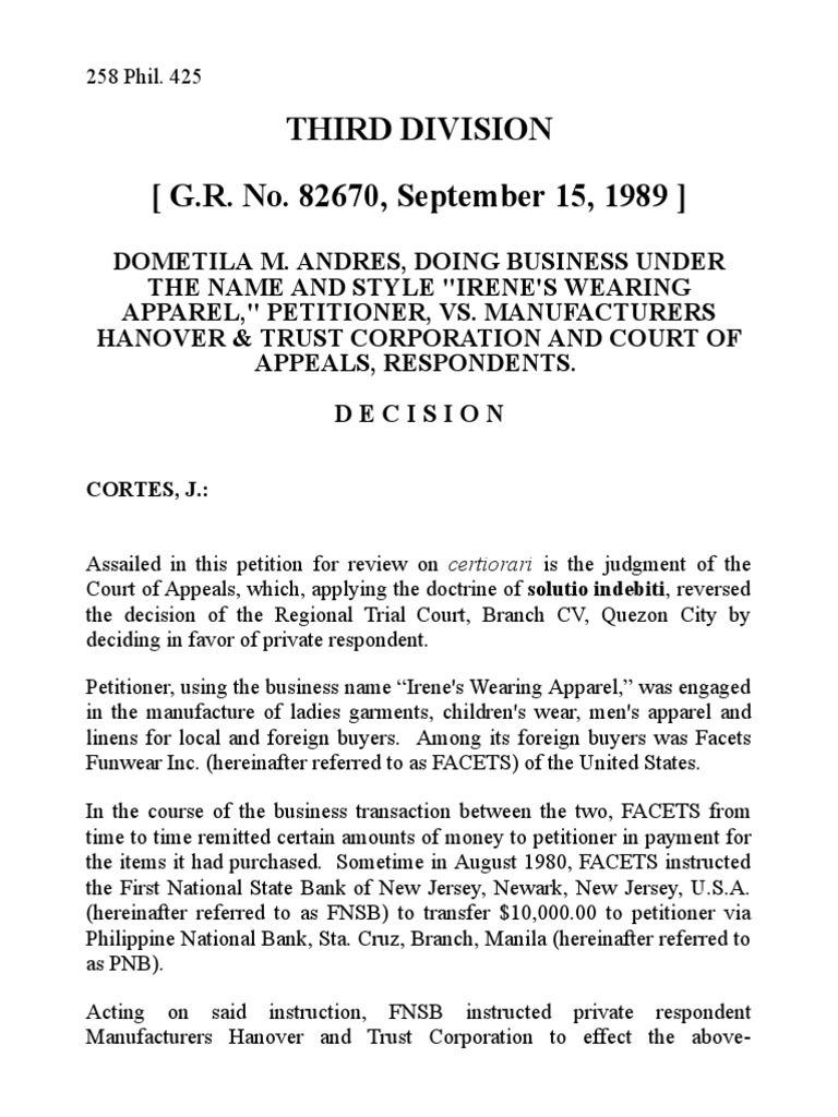Andres v. Mantrust, 177 SCRA 618 (1989) | PDF | Complaint | Equity (Law)
