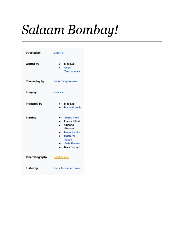 Salaam Bombay | PDF | Immigration