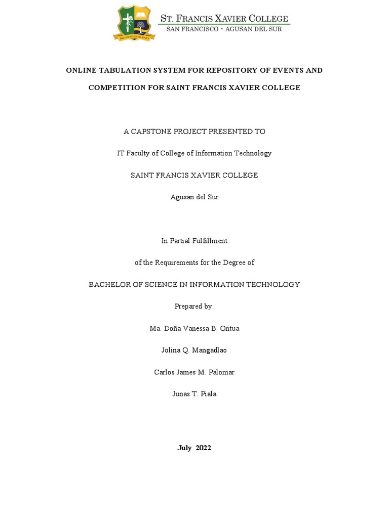Online Tabulation System For Saint Francis Xavier College | PDF | Web ...