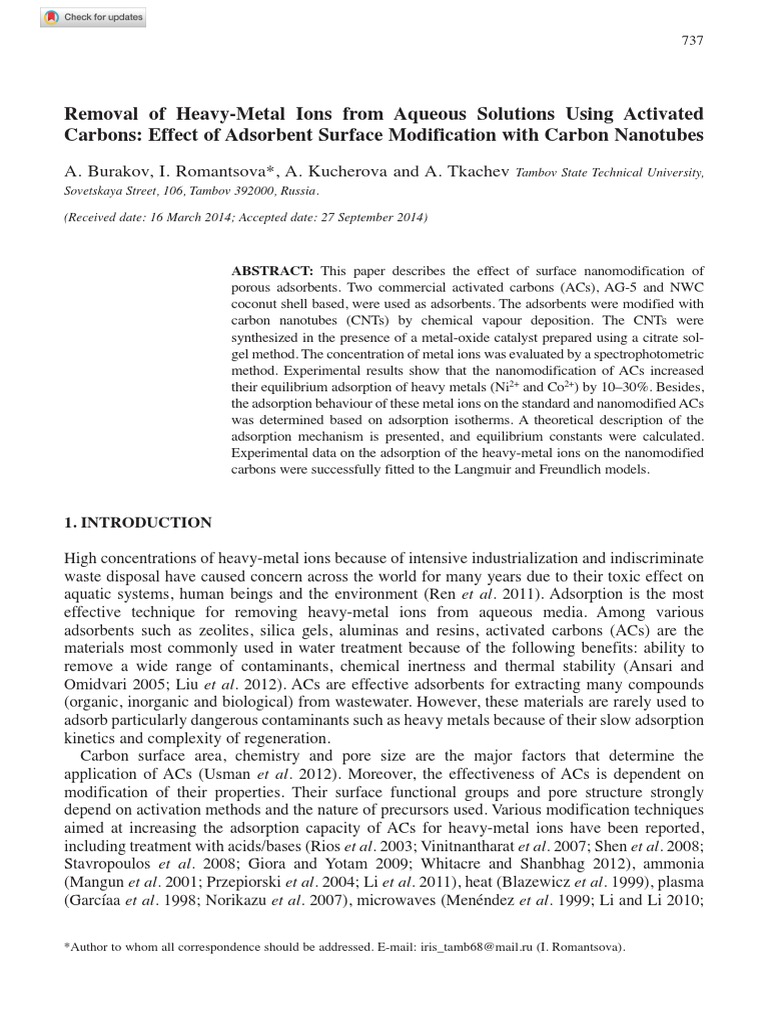 Removal of Heavy-Metal Ions From Aqueous Solutions Using Activated Carbons: Effect of Adsorbent ...