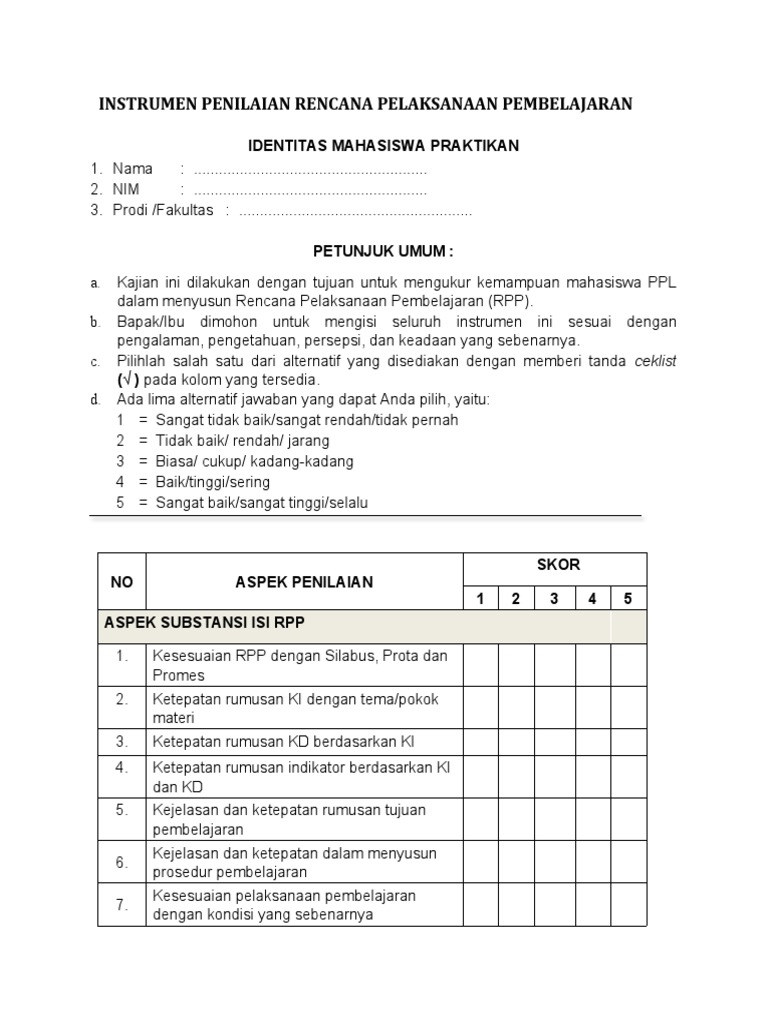Instrumen Penilaian Rencana Pelaksanaan Pembelajaran | PDF