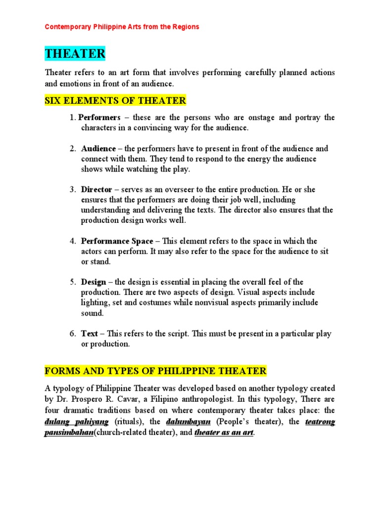 THEATER LESSON (Contemporary Philippine Arts From The Regions) | PDF ...