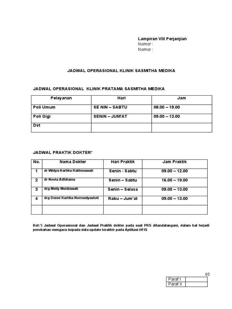 Jadwal & Kerjasama Klinik Sasmitha | PDF
