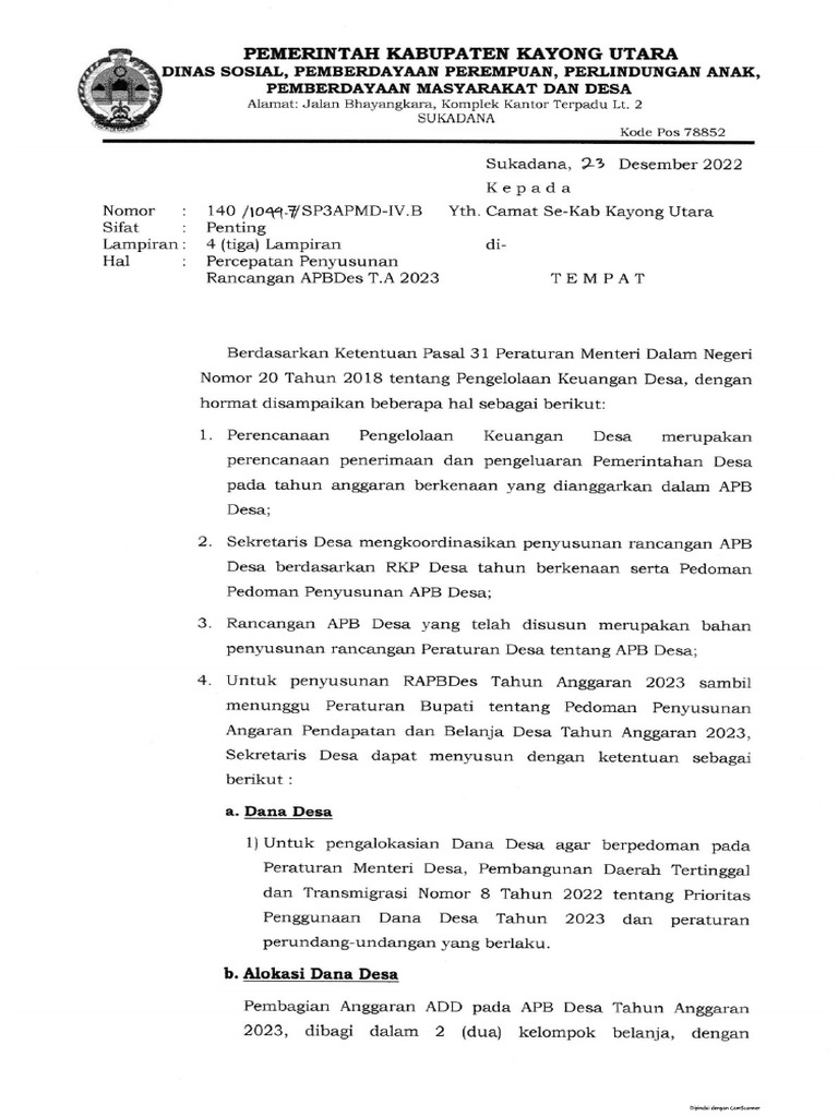 Percepatan Penyusunan Rancangan Apbdes Ta 2023-1 | PDF