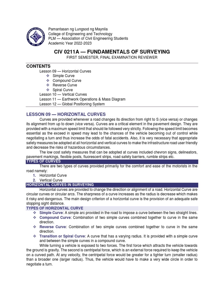 xCEL CIV 0211A Final Examination Reviewer | PDF | Slope | Tangent