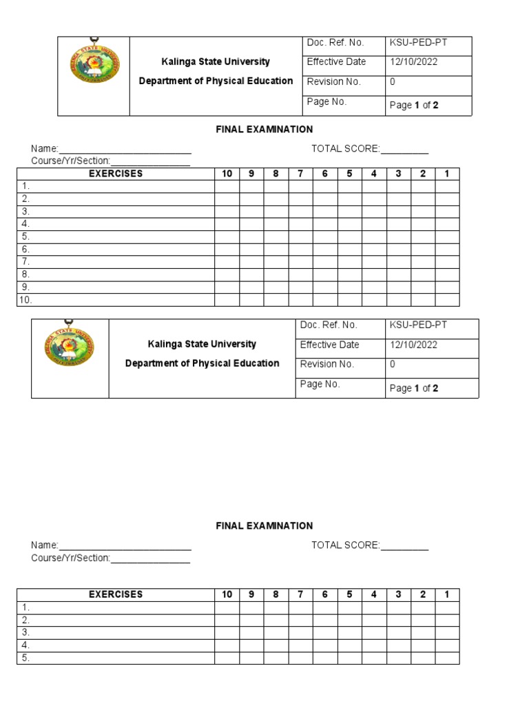 Pe1 Final Exam | PDF