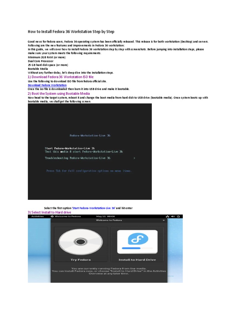 Fedora 36 Workstation Installation Guide | PDF | Booting | Installation ...