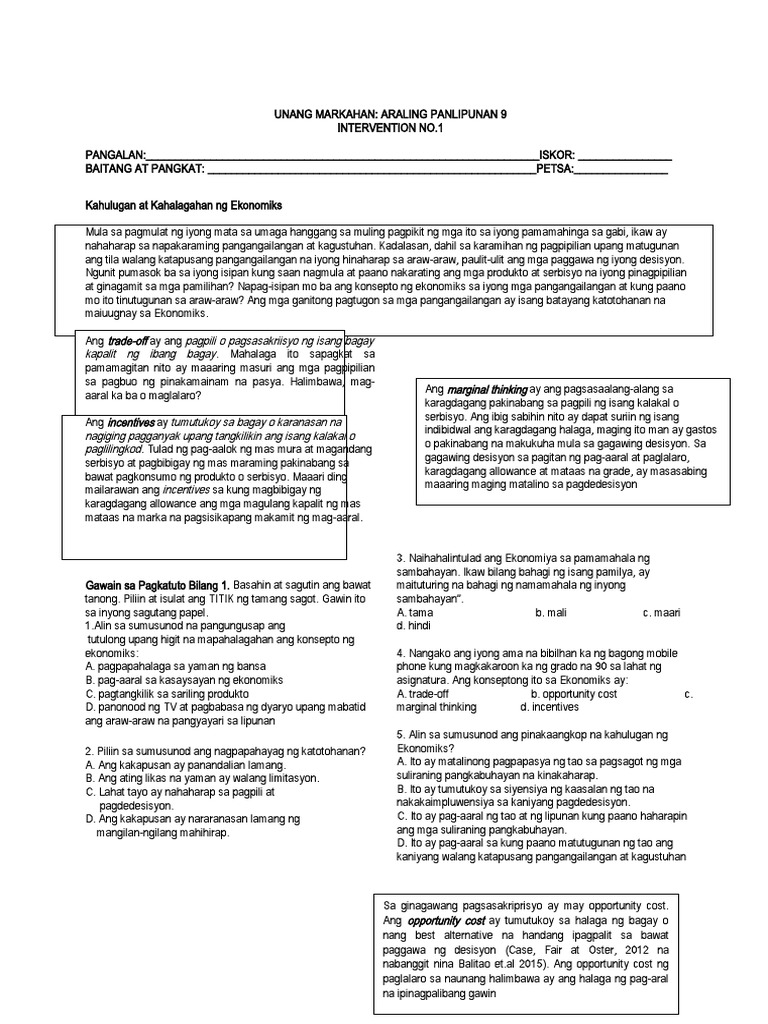 Ap9 Q1 Intervention Activities | PDF