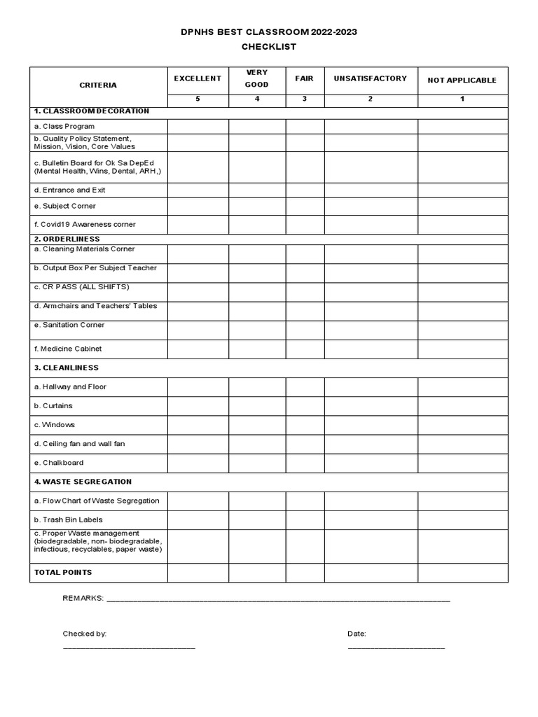 Best in Classroom Checklist | PDF