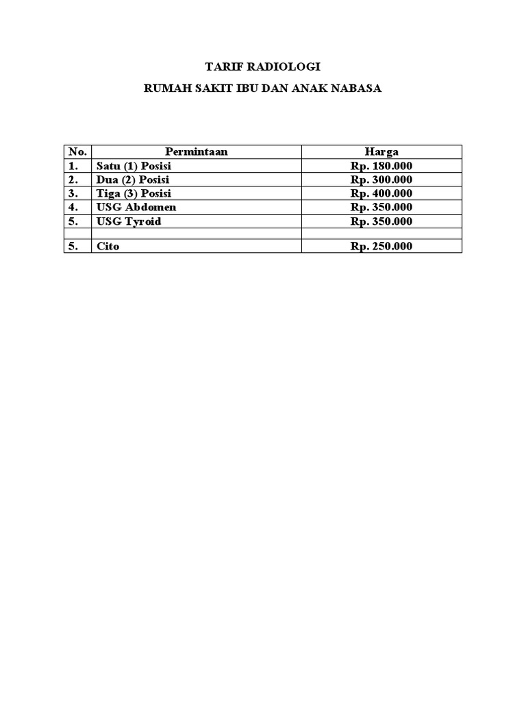 Tarif USG dan Radiologi Nabasa | PDF