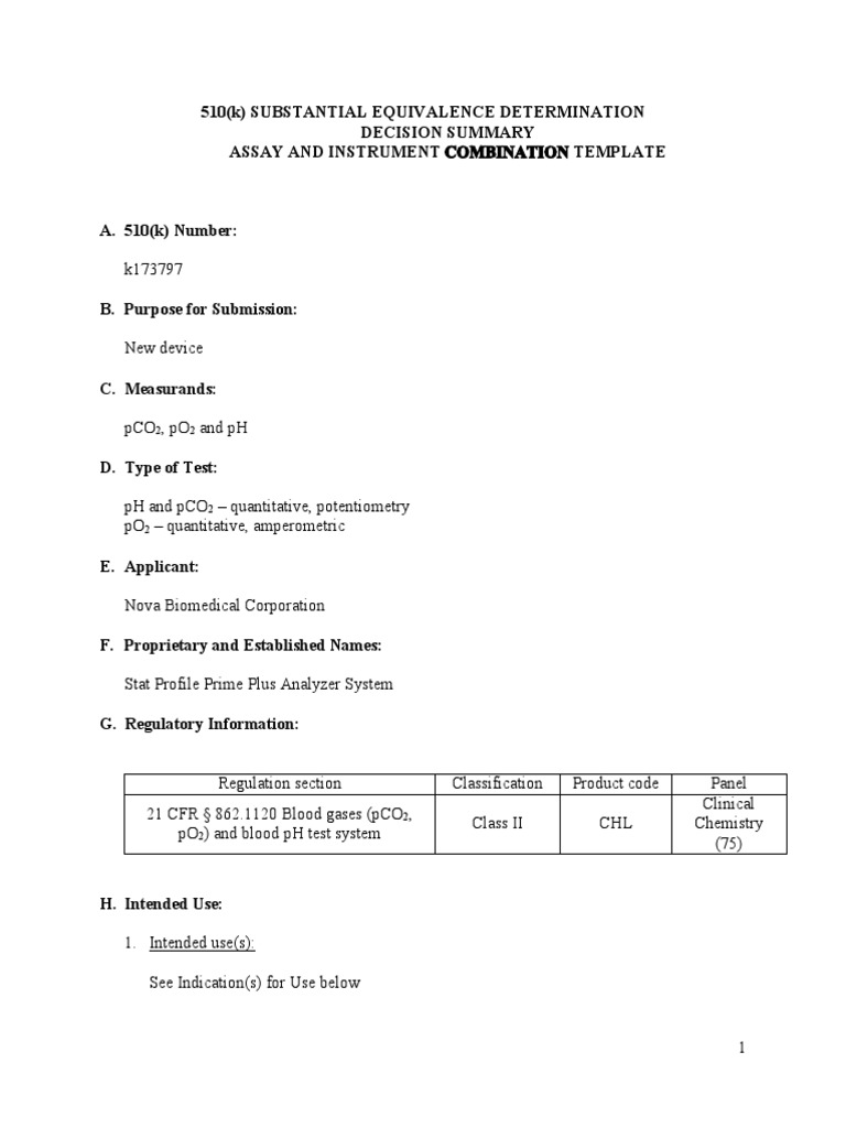 510k Substantial Equivalence Determination | PDF | Ph | Sensor