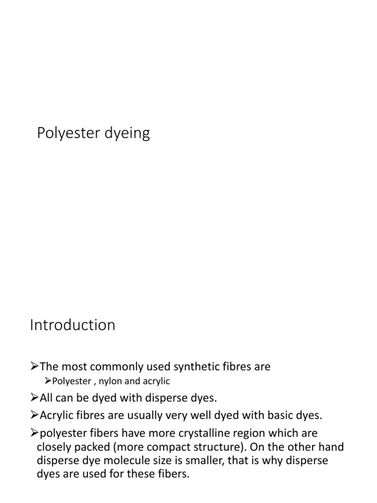 Dyeing of Polyester With Disperse Dyes | PDF | Dye | Dyeing