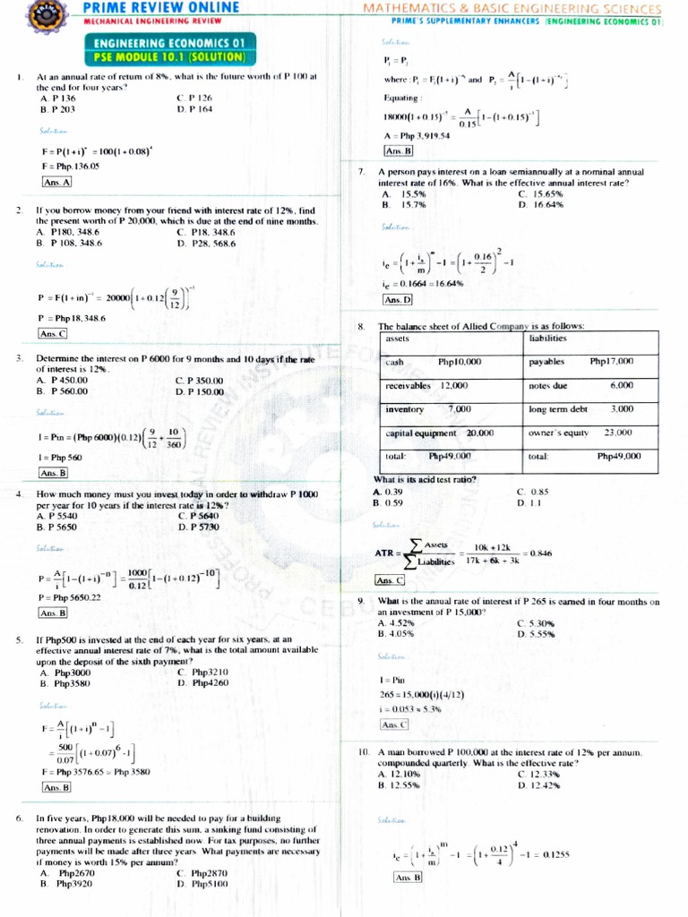 10.1 Engineering Economics 01 Solutions | PDF | Interest | Present Value