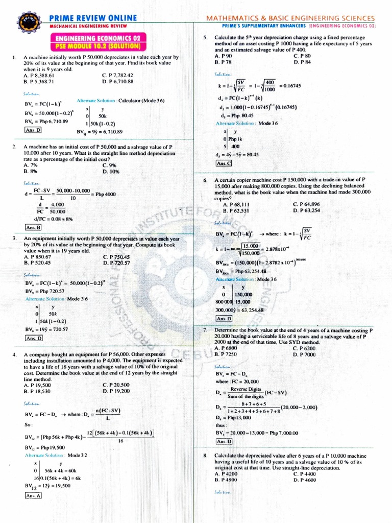 Engineering Economics Problems Solutions | PDF | Depreciation | Accounting