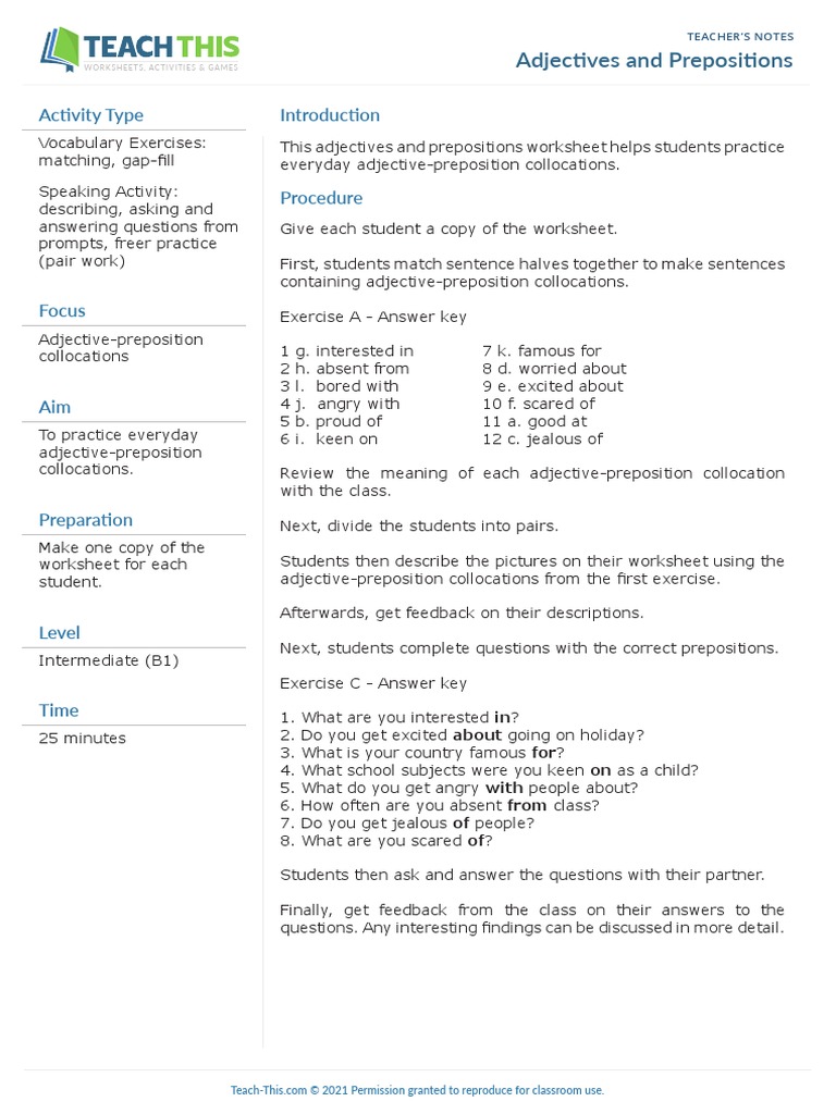 Adjectives and Prepositions | PDF