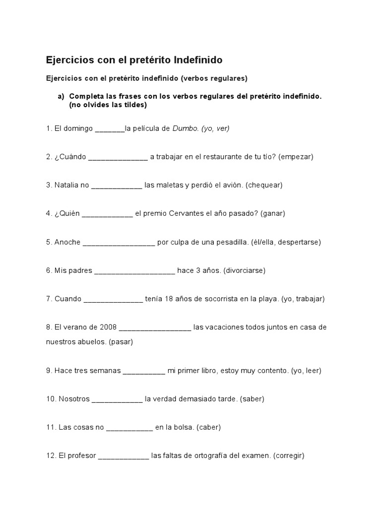 Ejercicios Preterito Indefinido | PDF