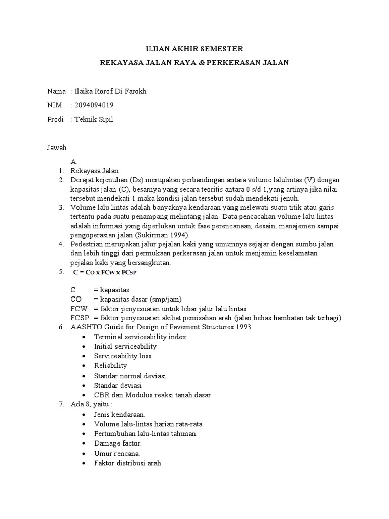 UJIAN AKHIR SEMESTER Rekayasa Jalan Raya | PDF