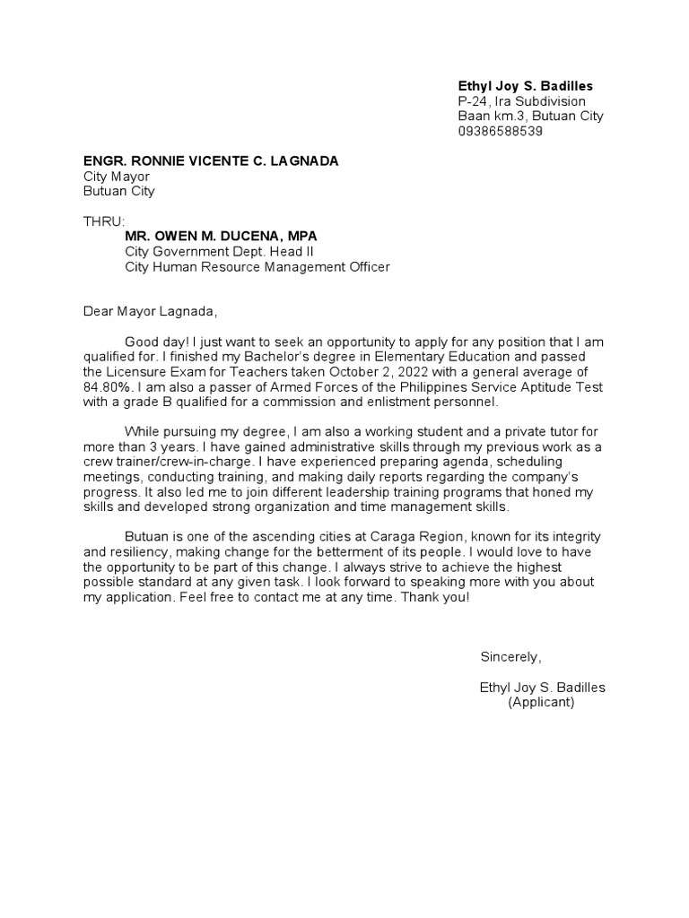 Application Letter City Hall | PDF