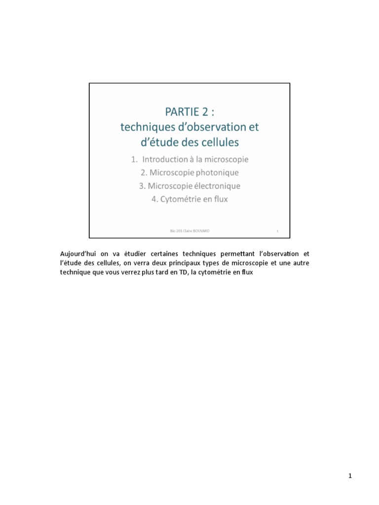 Techniques d'étude des cellules | PDF | Microscope électronique ...