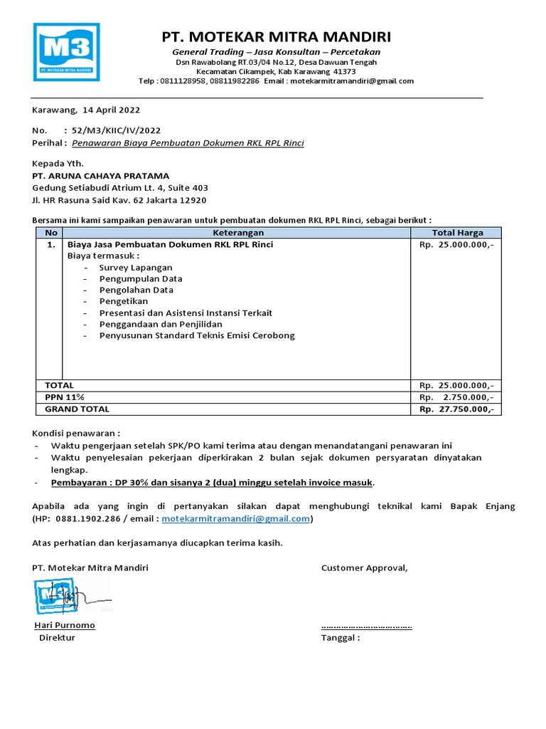 Penawaran RKL RPL Rinci PT. Sanghiang-ACP | PDF | Bisnis | Teknologi & Rekayasa