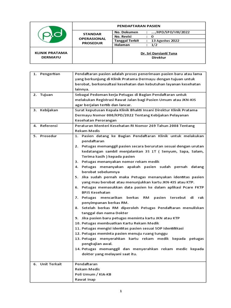 PKP 3 Ep 1 Sop Pendaftaran | PDF