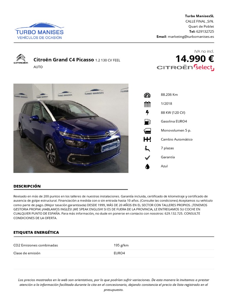 Detalles Vehiculo 80559 Grand c4 Picasso | PDF | Transporte privado ...