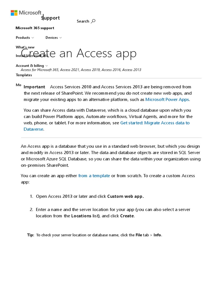 Create An Access App - Microsoft Support | PDF | Share Point | Databases