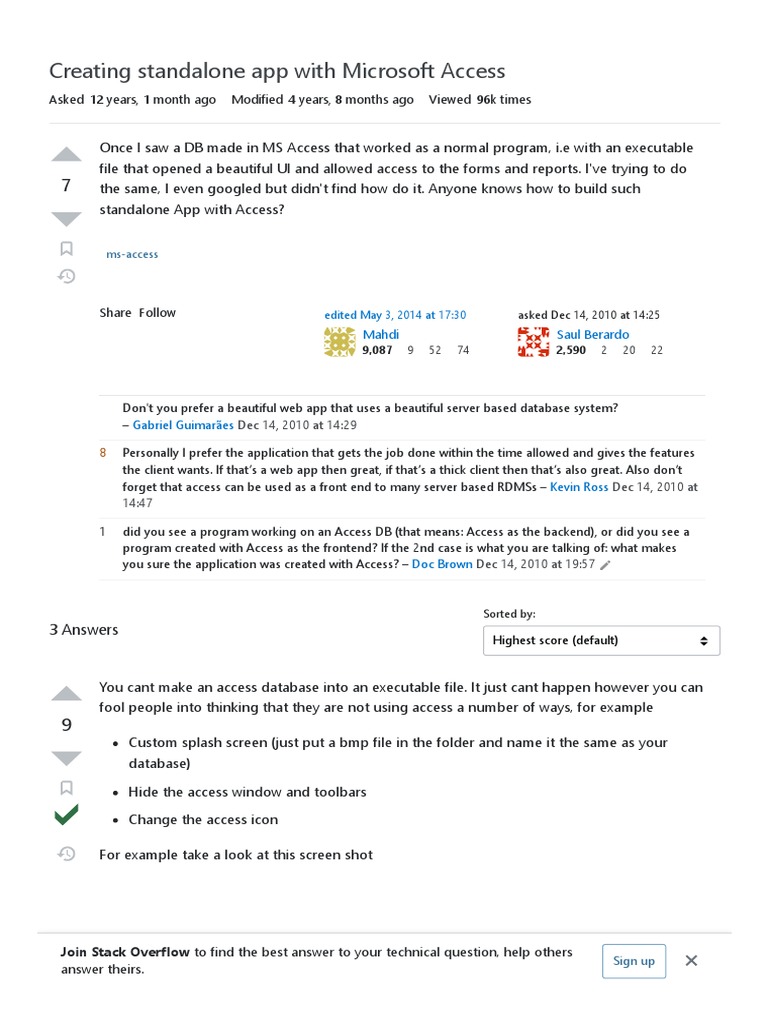 Creating Standalone App With Microsoft Access Stack Overflow Pdf