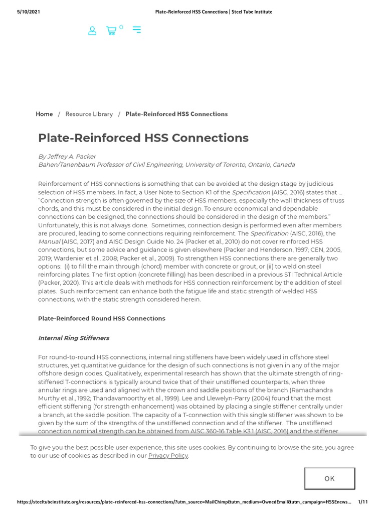 Plate-Reinforced HSS Connections - Steel Tube Institute | PDF | Truss | Pipe (Fluid Conveyance)