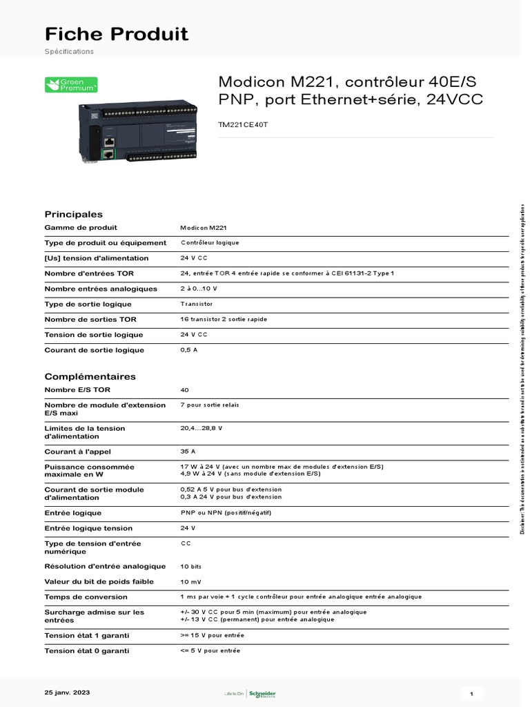 Logic Controller - Modicon M221 - TM221CE40T | PDF | USB | Connectique Logic Controller - Modicon M221 - TM221CE40T | PDF | USB | Connectique