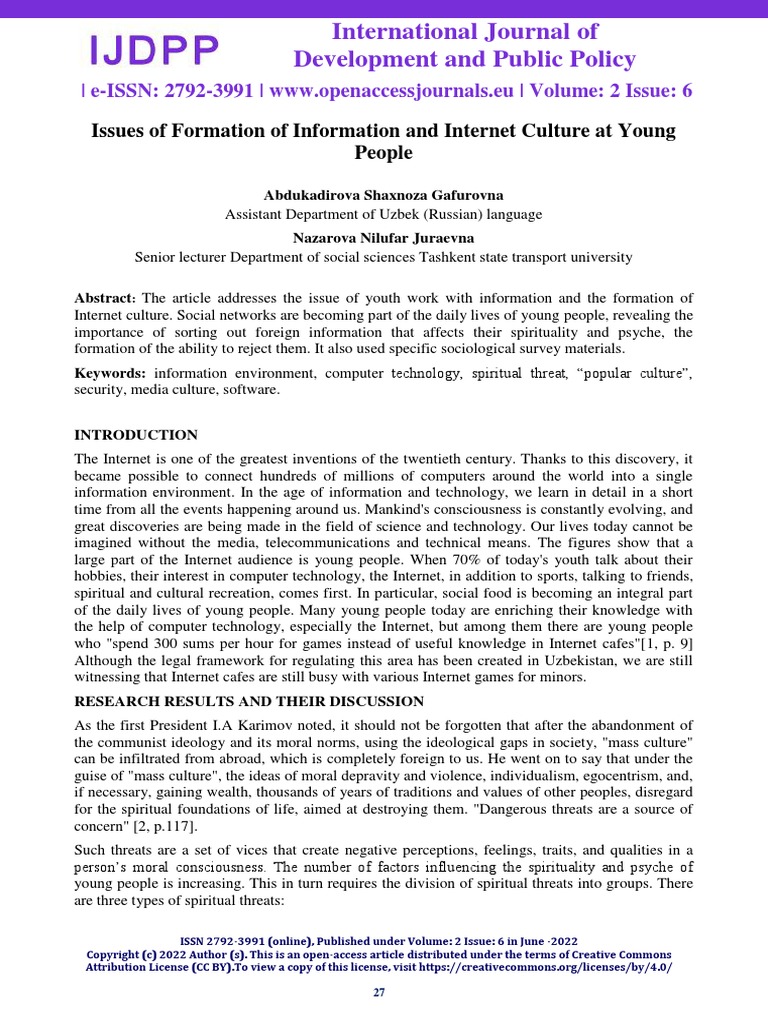 Issues of Formation of Information and Internet Culture at Young People ...