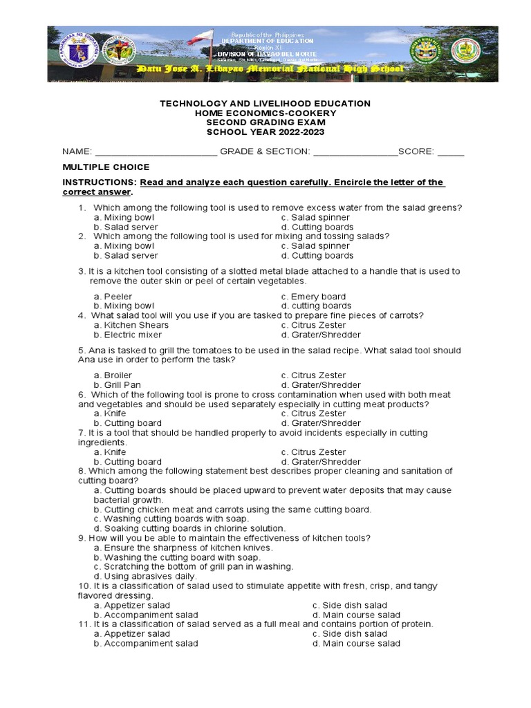 Tle 9 - Second Quarter Exam - Final | Download Free PDF | Salad | Vinaigrette