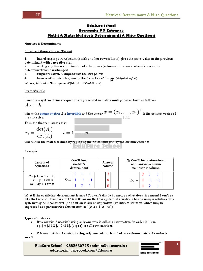 Matrix | PDF | Matrix (Mathematics) | Determinant