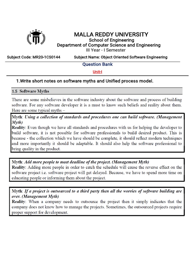 OOSE IMP Questions&Question Bank (III Year I Sem) | PDF | Conceptual ...
