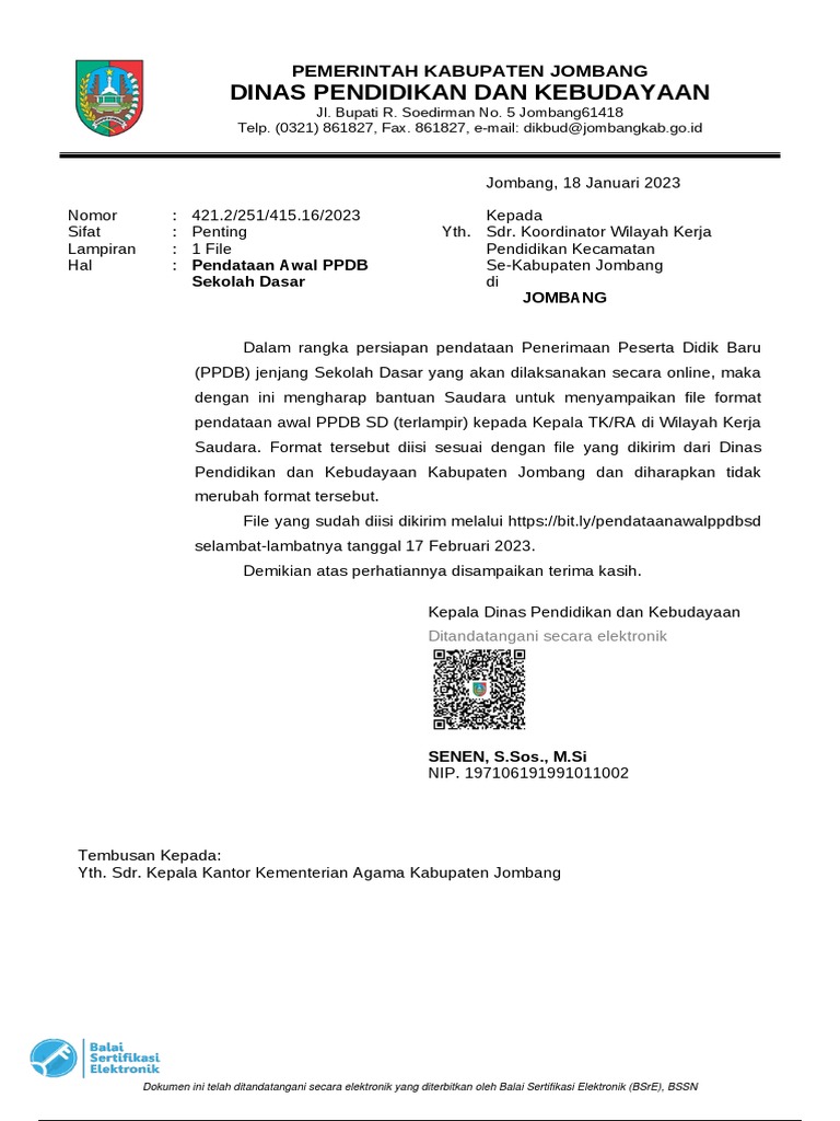 Pendataan Awal PPDB SD | PDF