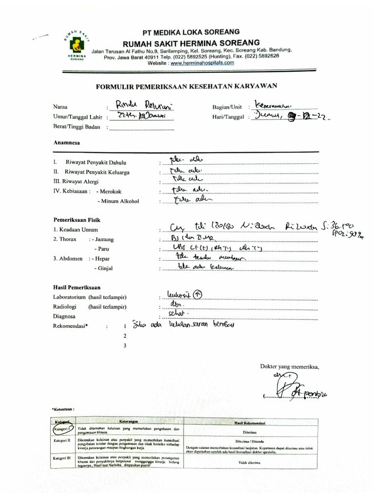 Hasil Mcu Rinda Delviani | PDF