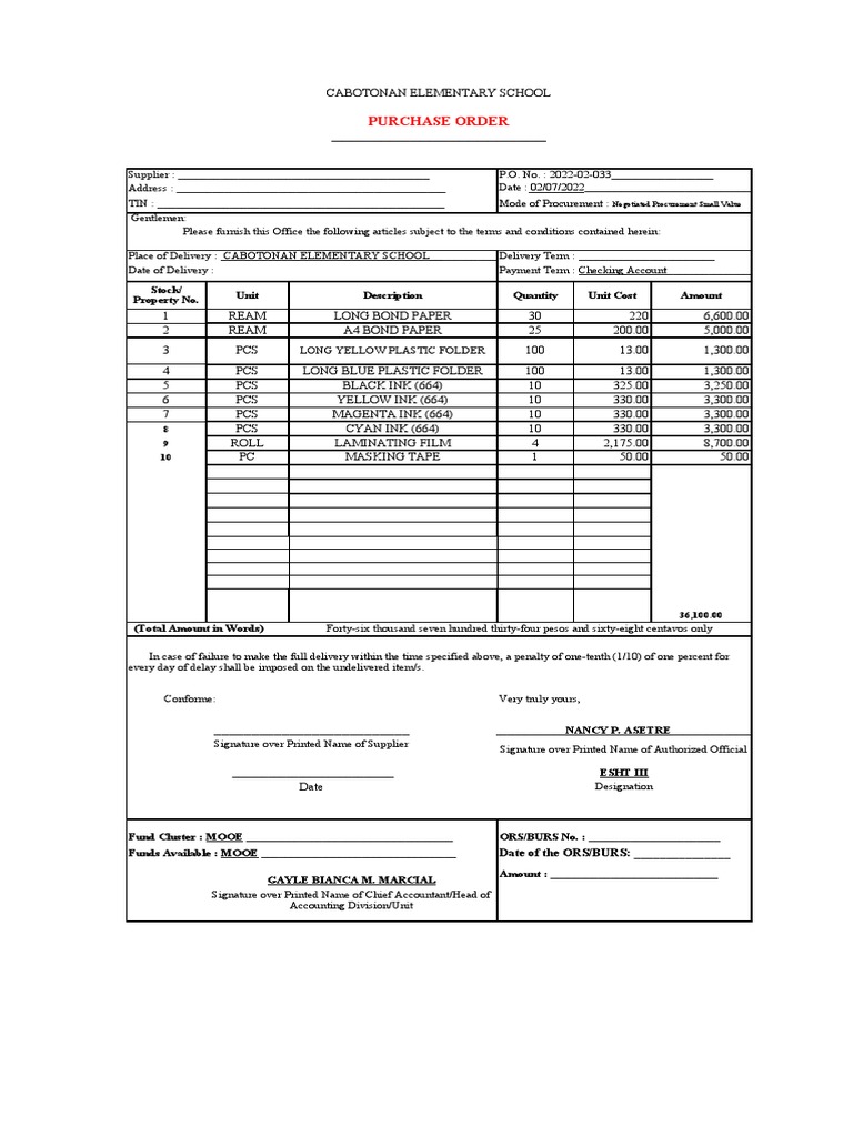 7 Purchase Order - Purchase of Office Supplies | PDF