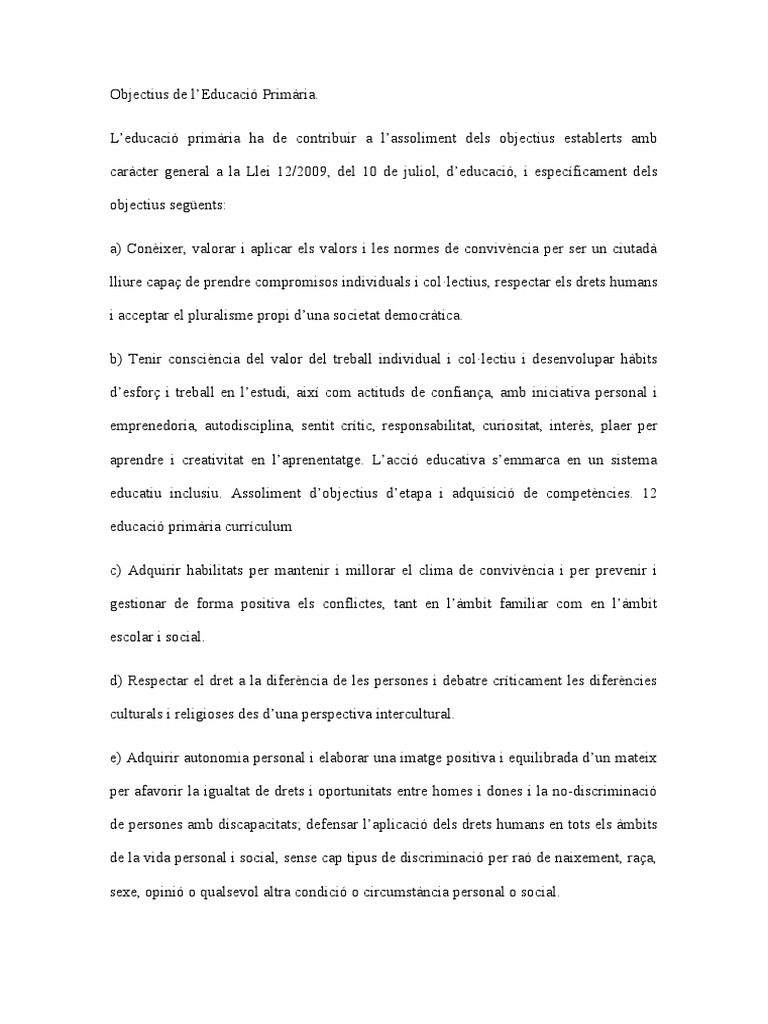 Primaria Objectius | PDF