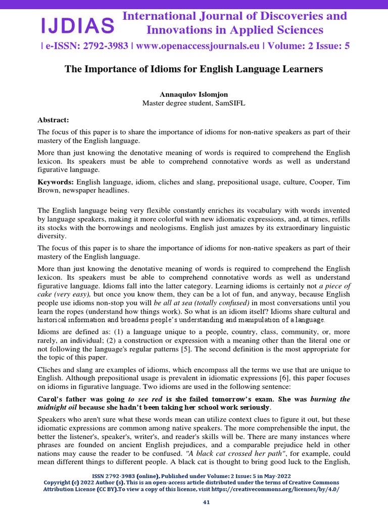 The Importance of Idioms For English Language Learners | PDF | Idiom ...