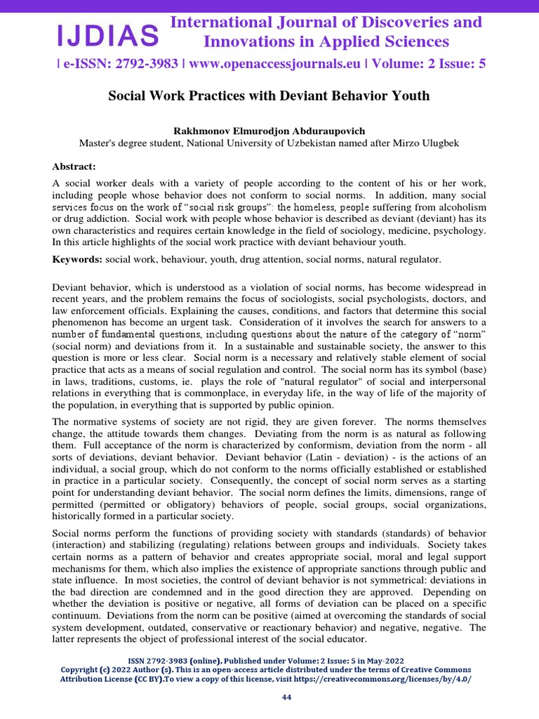 Social Work Practices With Deviant Behavior Youth | PDF | Deviance ...