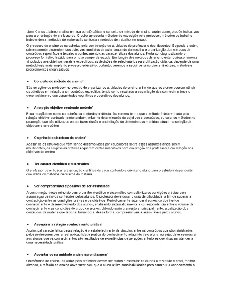 Jose Carlos Libâneo Analisa Em Sua Obra Didática | PDF | Aprendizado ...