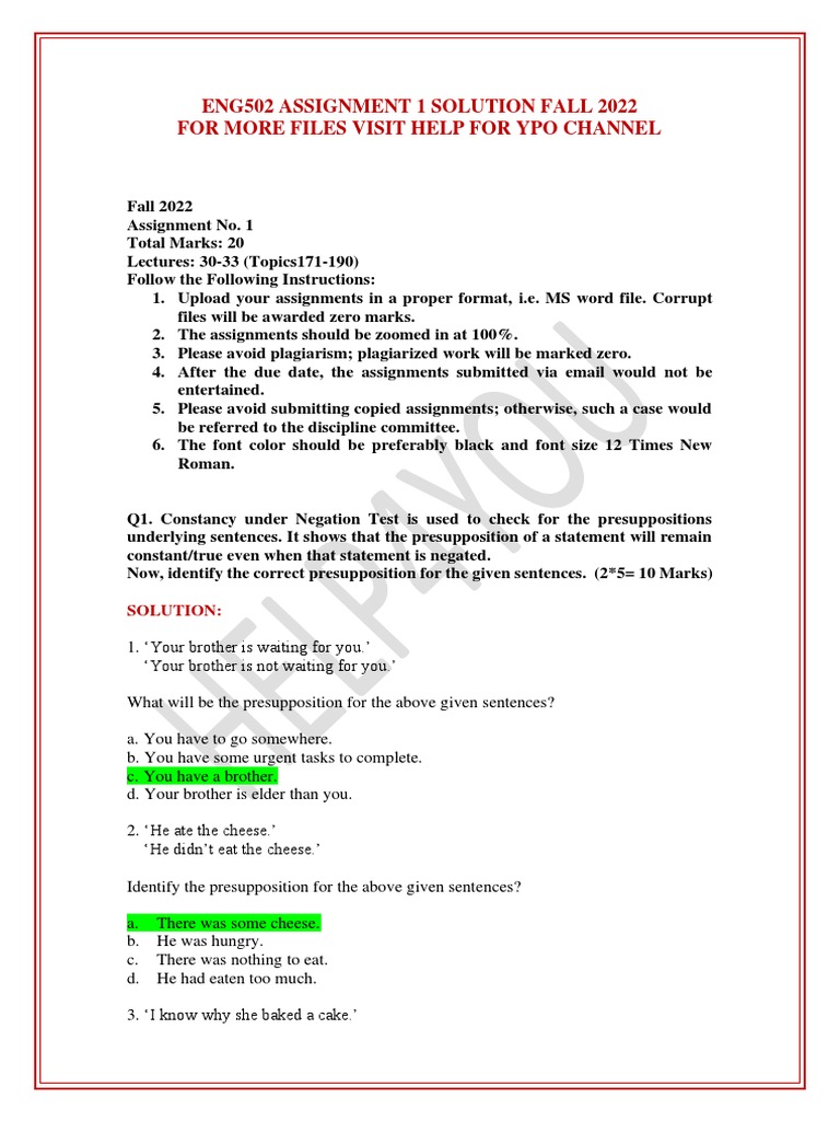 ENG502 Assignment 1 Solution Fall 2023 by Help For You | PDF
