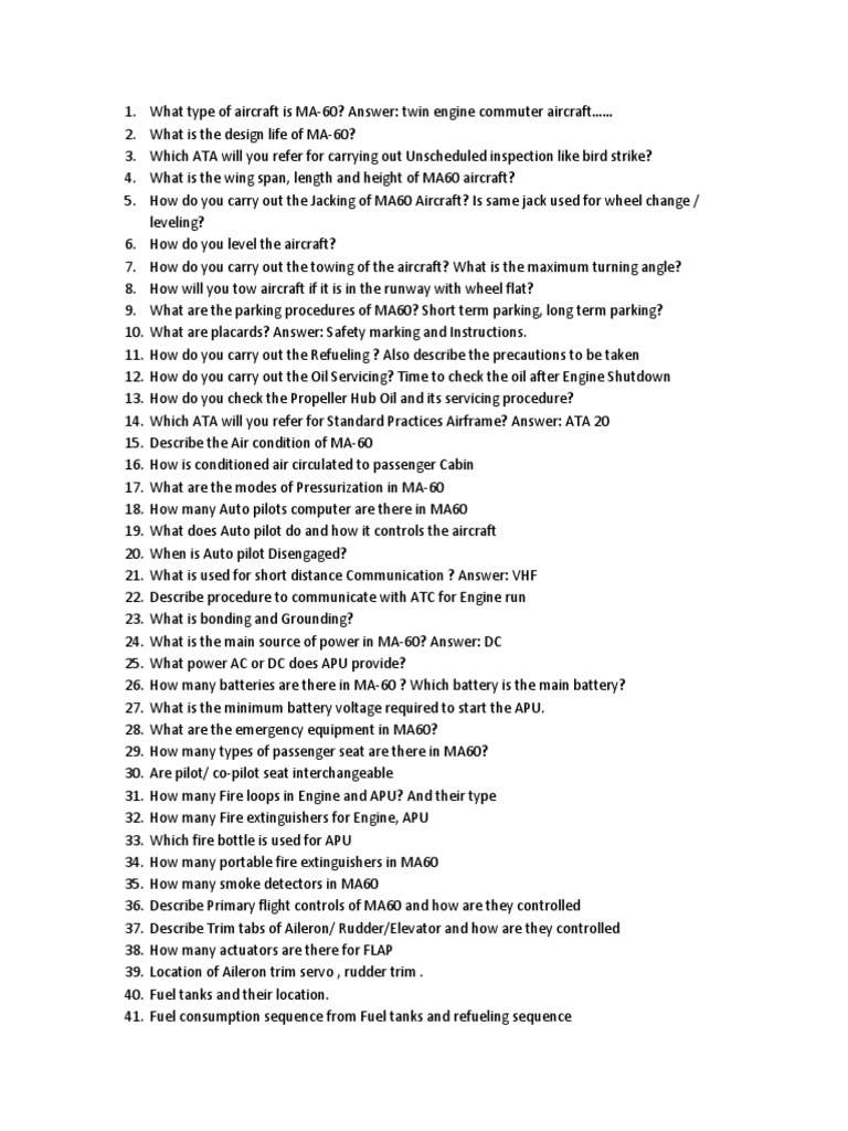 MA 60 Oral Questions | PDF | Flight Control Surfaces | Transport