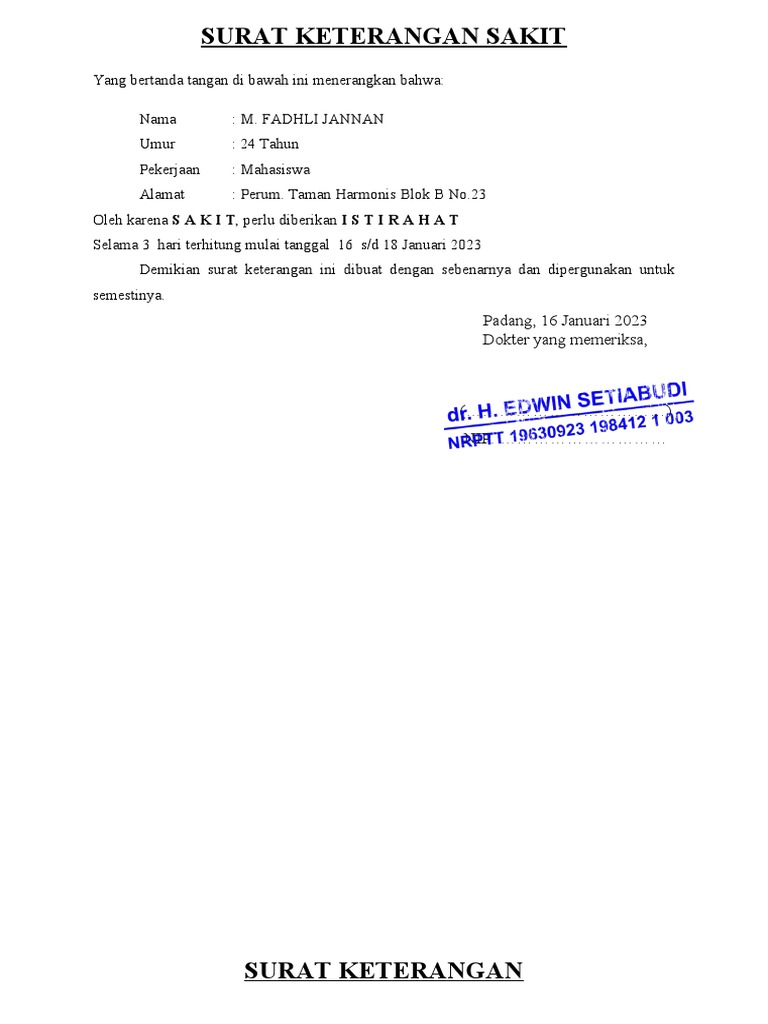 Contoh Surat Dokter | PDF