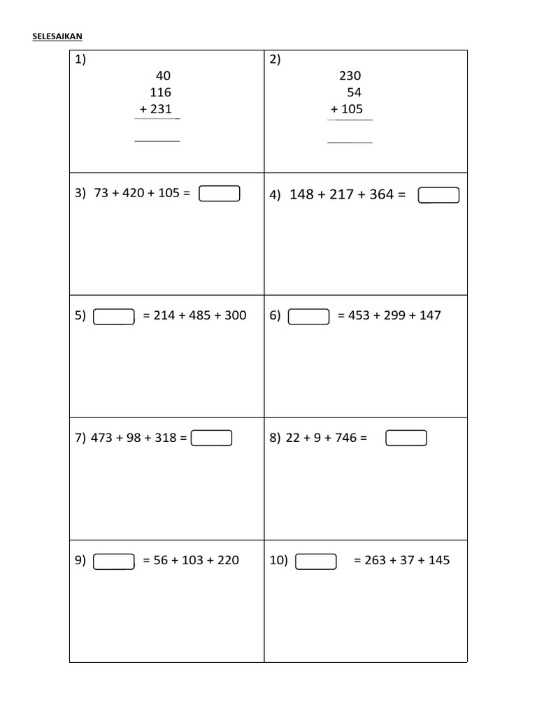 Latihan Tambah 3 Nombor | PDF