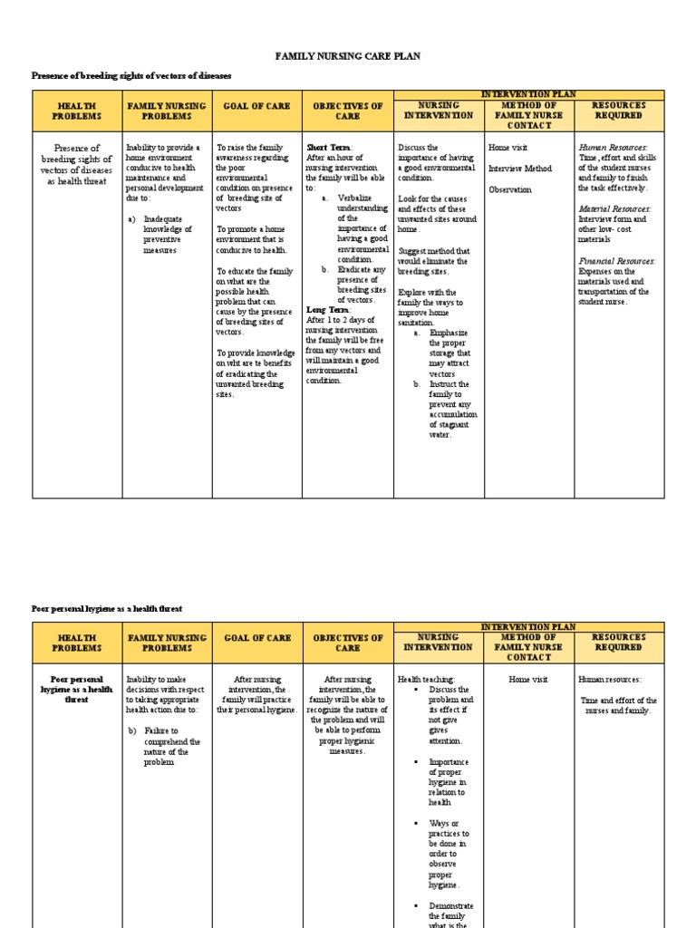Family Nursing Care Plan Presence of Breeding Sights of Vectors of Diseases | PDF | Nursing ...