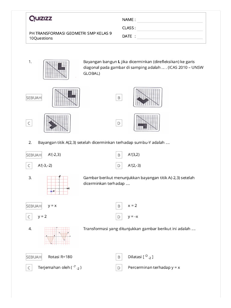 PH Transformasi Geometri SMP Kelas 9 | PDF