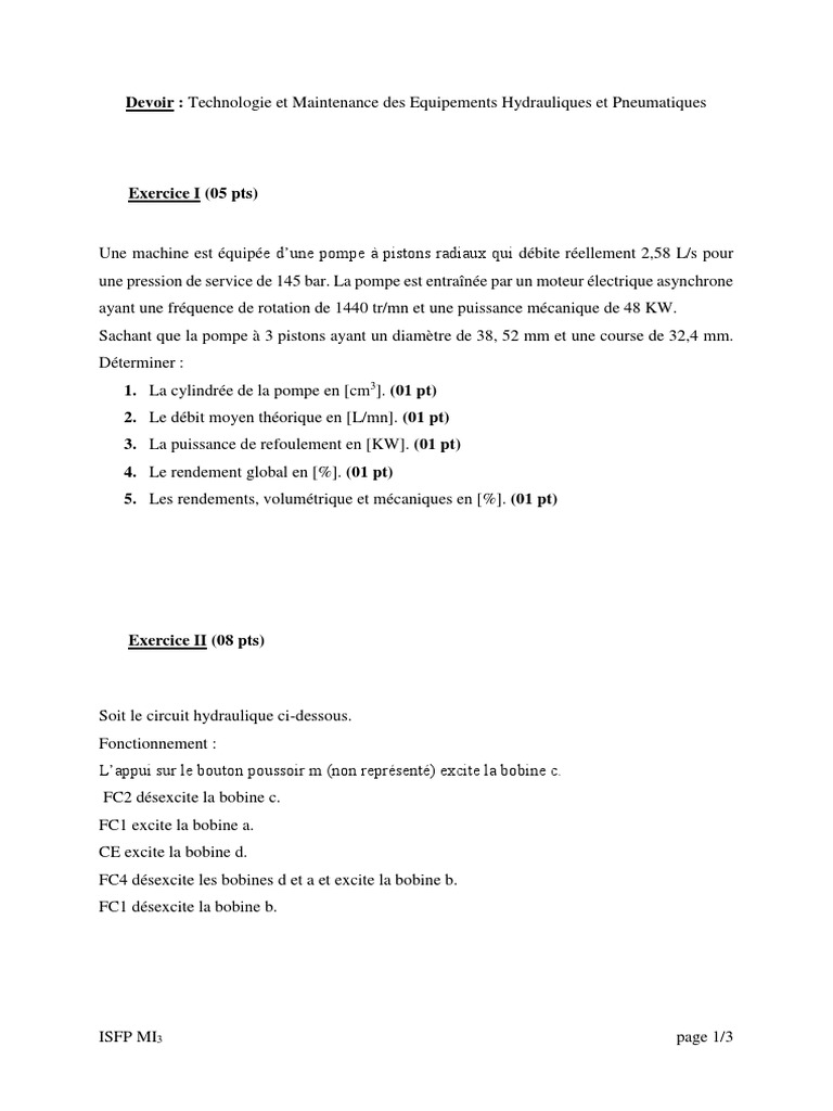 Devoir II - 2021-2022 | PDF | Pompe | Piston